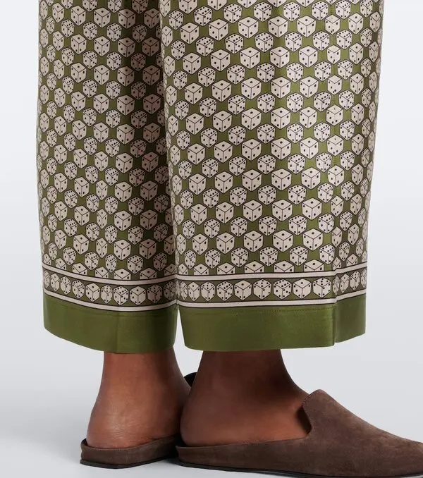 Max Mara Printed Silk Wide-leg Pants - Green