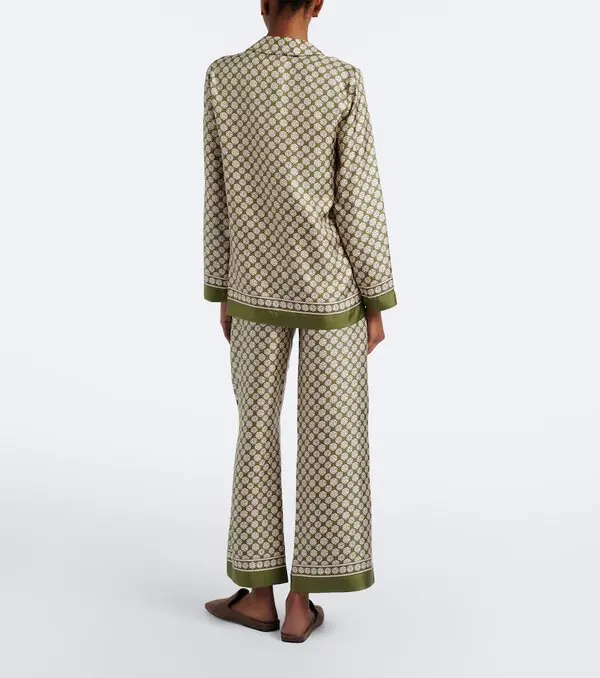 Max Mara Printed Silk Wide-leg Pants - Green
