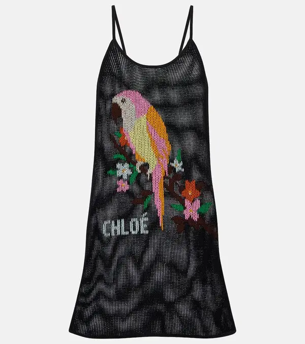 Chloé Embroidered Parrot Mini Dress - Black