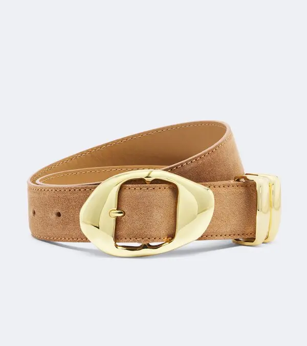 AMANU Suede Belt With Gold-tone Buckle - Beige