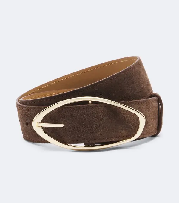 AMANU Suede Belt With Gold-tone Buckle - Brown