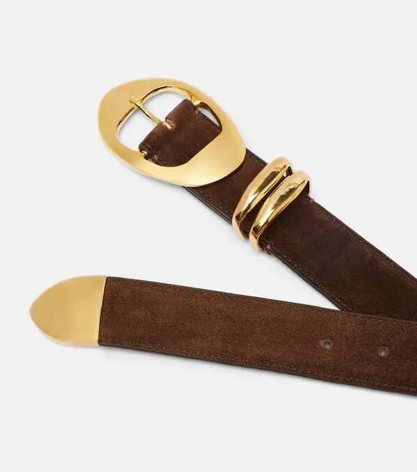 AMANU Suede Belt With Gold-tone Buckle - Brown