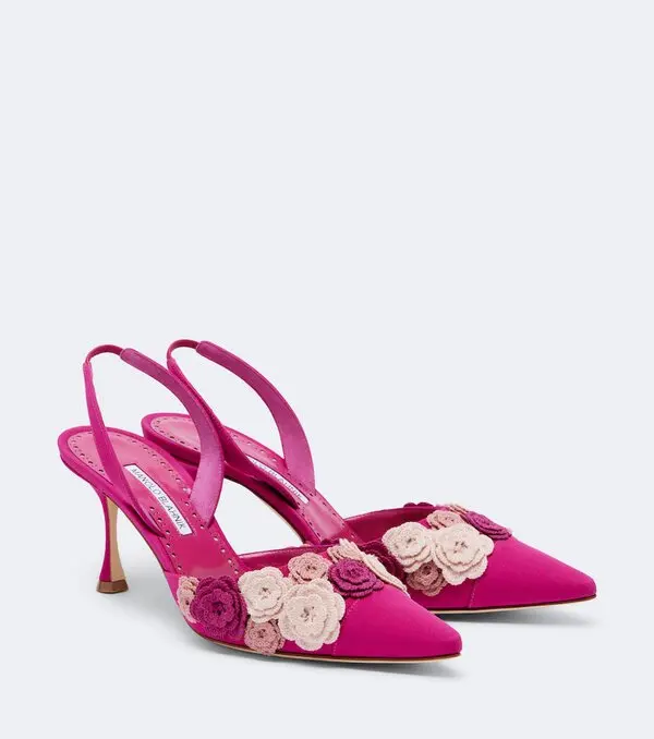 Manolo Blahnik Floral-appliqué Slingback Pumps - Pink