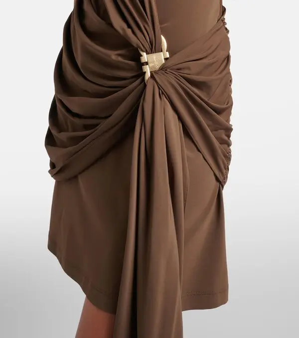 FERRAGAMO Draped Jersey Mini Dress - Brown
