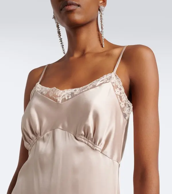 Simone Rocha Satin Slip Dress With Lace Trim - Beige