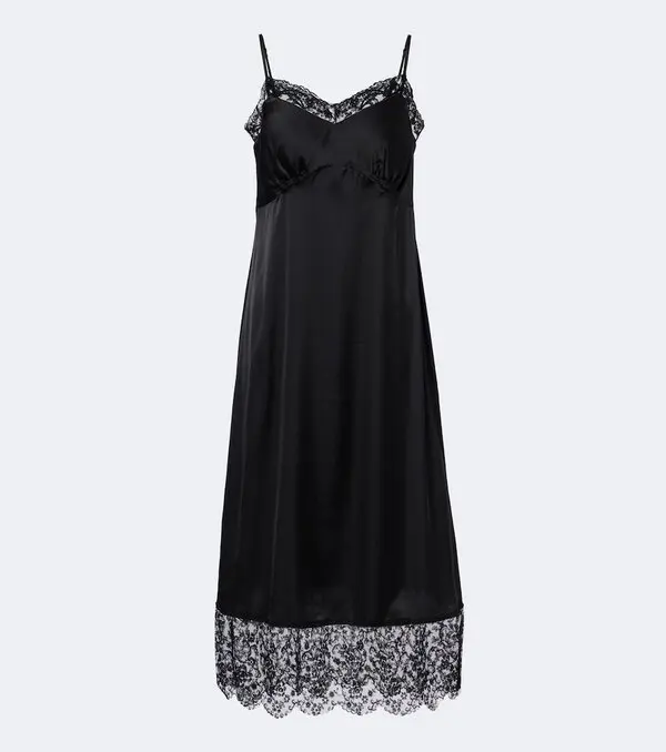 Simone Rocha Satin Slip Dress With Lace Trim - Black