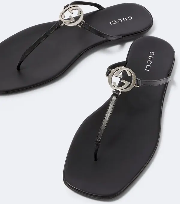 Gucci Interlocking G Leather Thong Sandals