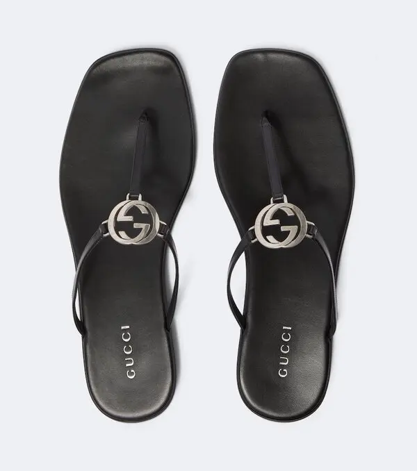 Gucci Interlocking G Leather Thong Sandals
