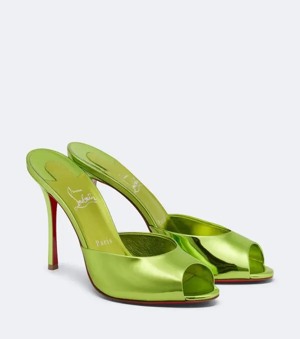 CHRISTIAN LOUBOUTIN Me Dolly Mirrored Leather Mules - Green
