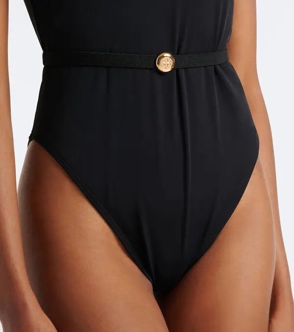 Tory Burch Double T Belted One-piece Swimsuit - Black