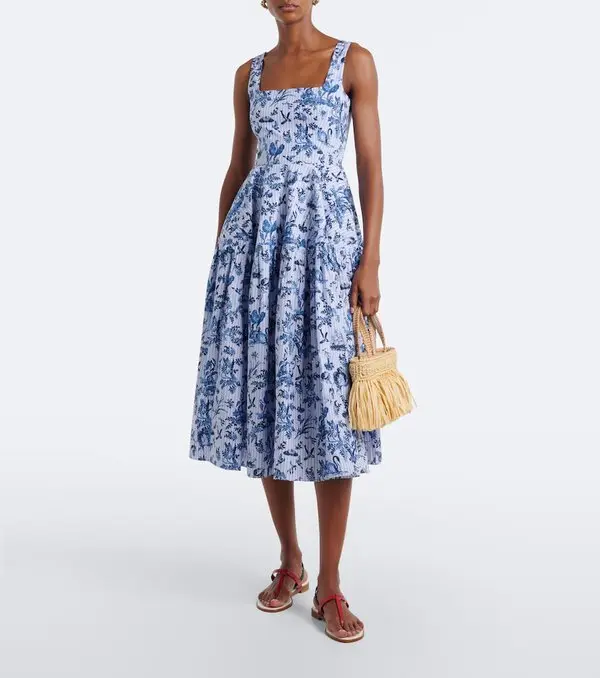 Erdem Printed Cotton Poplin Midi Dress