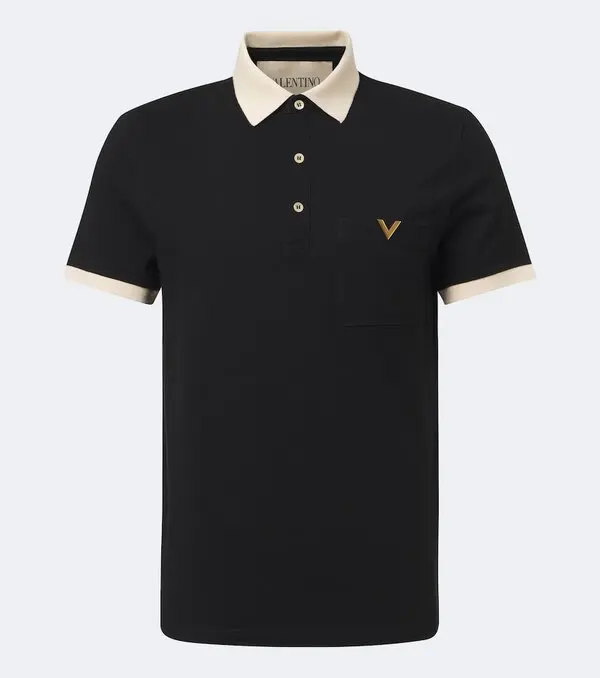 Valentino Garavani Vlogo Cotton Piqué Polo Shirt - Black