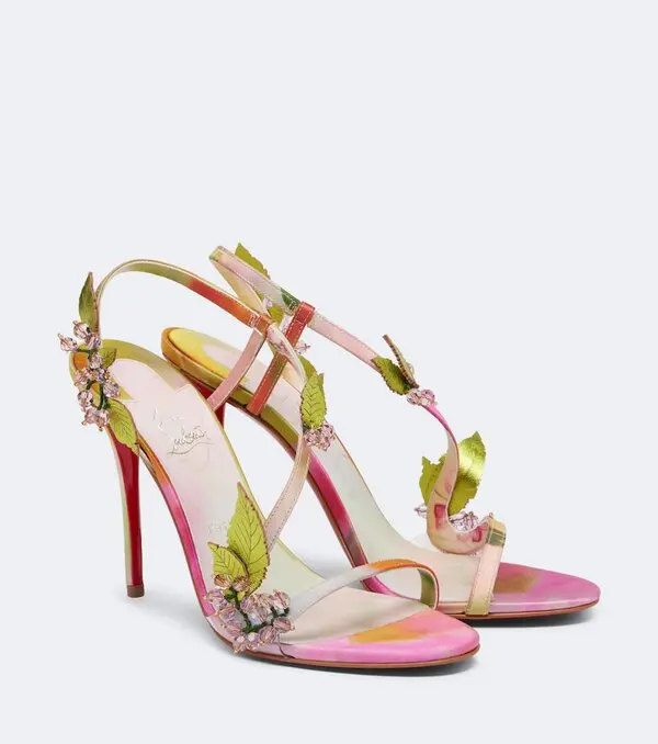 CHRISTIAN LOUBOUTIN Embellished Satin Sandals - Pink