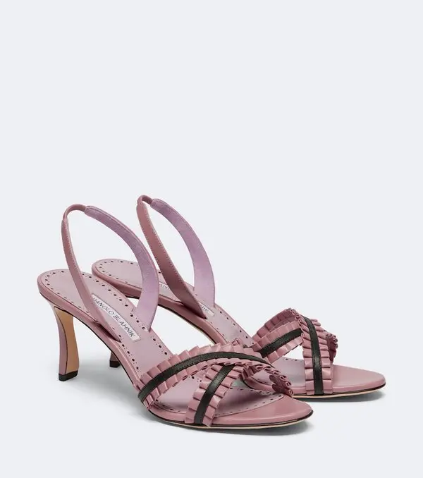 Manolo Blahnik Volusan Leather Slingback Sandals - Purple