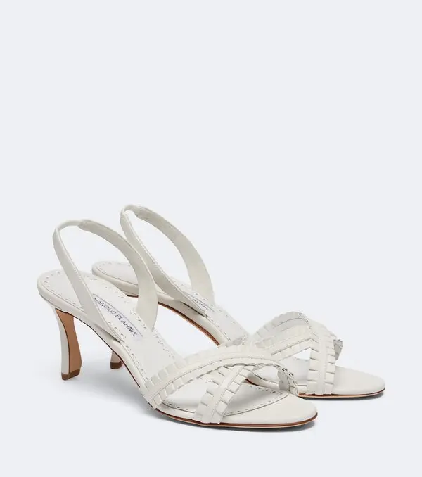 Manolo Blahnik Volusan Leather Slingback Sandals - White