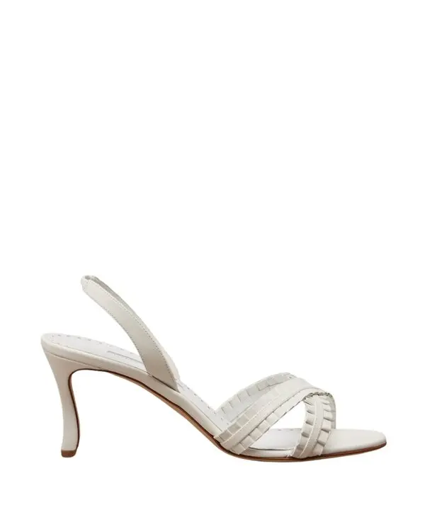 Manolo Blahnik Volusan Leather Slingback Sandals - White