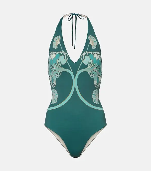La DoubleJ Printed Halterneck Swimsuit - Green