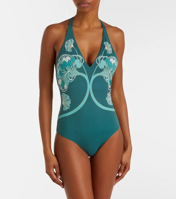 La DoubleJ Printed Halterneck Swimsuit - Green