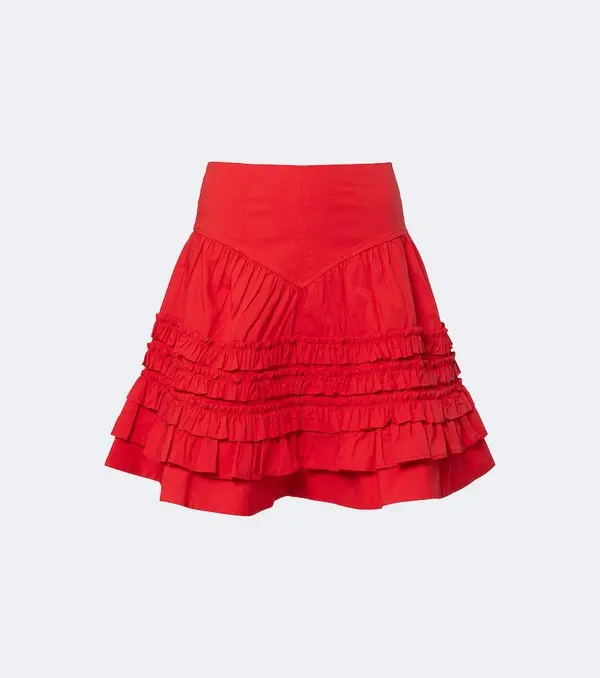 GANNI Ruffled Cotton-blend Miniskirt - Red