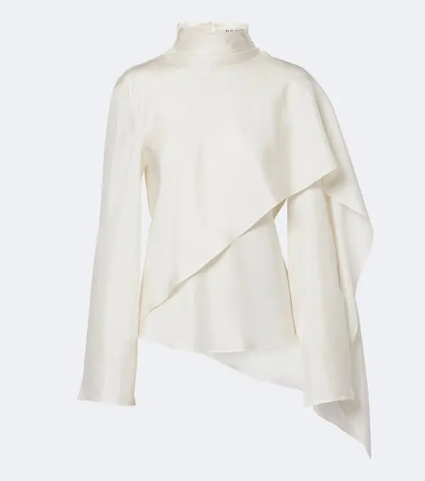 RÓHE Caped Silk Satin Turtleneck Top - White