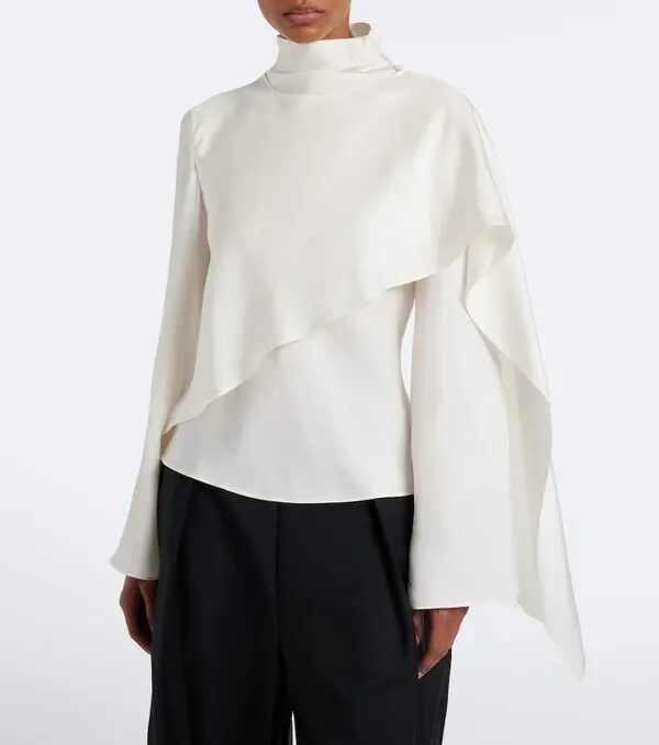 RÓHE Caped Silk Satin Turtleneck Top