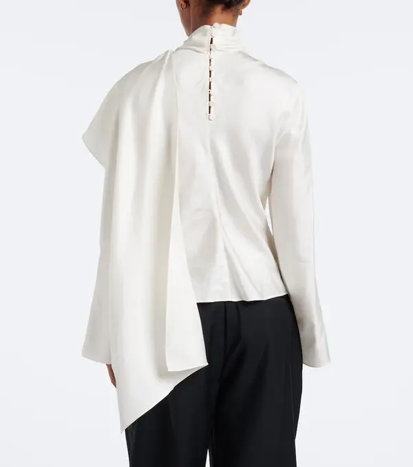 RÓHE Caped Silk Satin Turtleneck Top