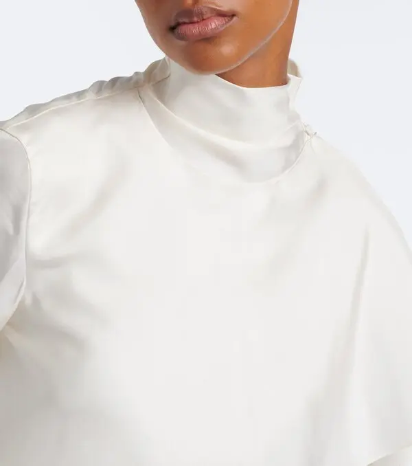 RÓHE Caped Silk Satin Turtleneck Top - White