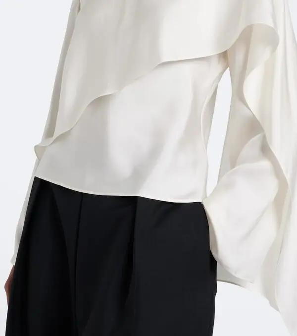 RÓHE Caped Silk Satin Turtleneck Top - White