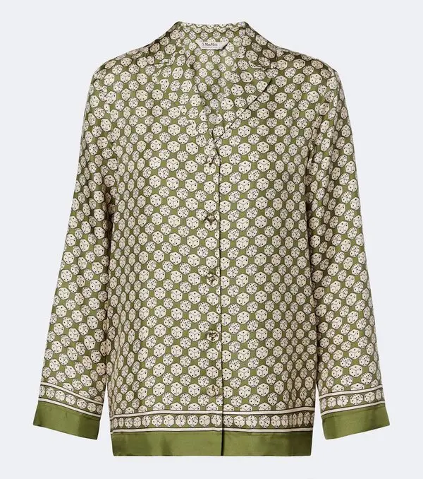 Max Mara Printed Silk Twill Shirt - Green