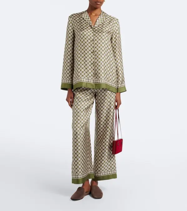 Max Mara Printed Silk Twill Shirt - Green