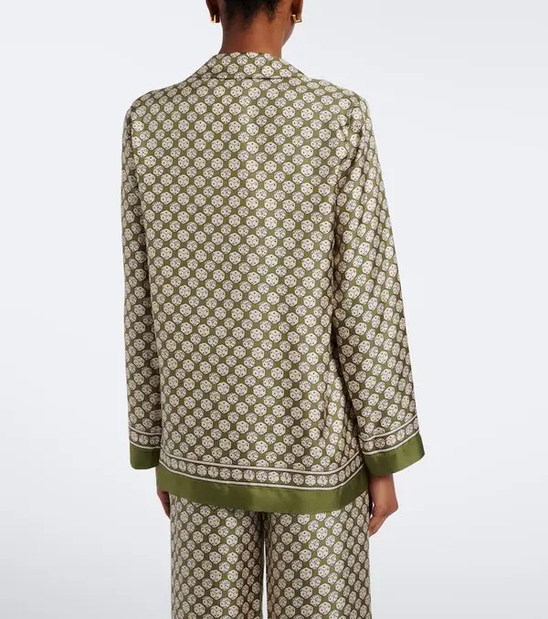 Max Mara Printed Silk Twill Shirt - Green