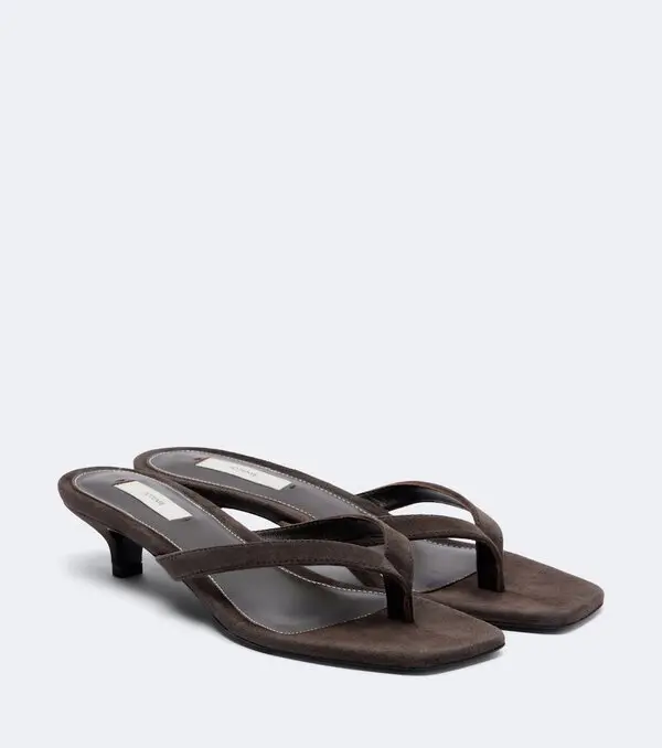 TOTEME Suede Square Open-toe Thong Sandals - Brown