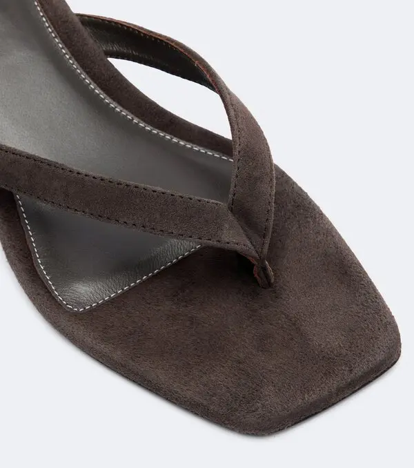 TOTEME Suede Square Open-toe Thong Sandals - Brown