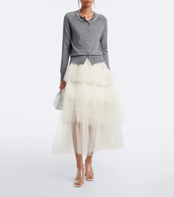Simone Rocha Ruffled Tulle Midi Skirt