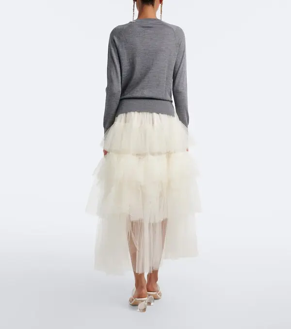 Simone Rocha Ruffled Tulle Midi Skirt