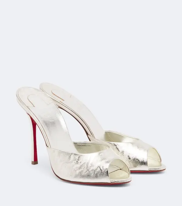 CHRISTIAN LOUBOUTIN Me Dolly Metallic Leather Mules - Silver