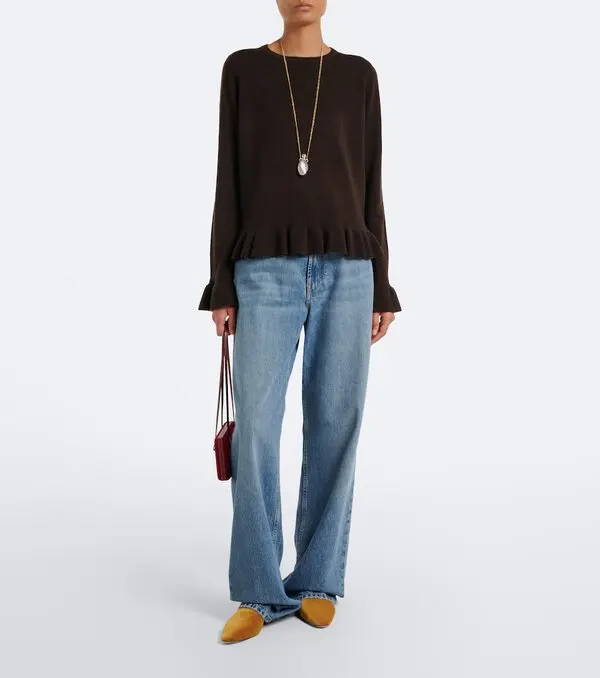 Jardin Des Orangers Ruffled Virgin Wool And Cashmere Sweater - Brown