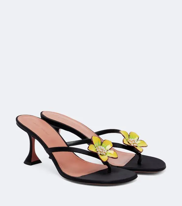 Amina Muaddi Vittoria Embellished Satin Thong Sandals - Black