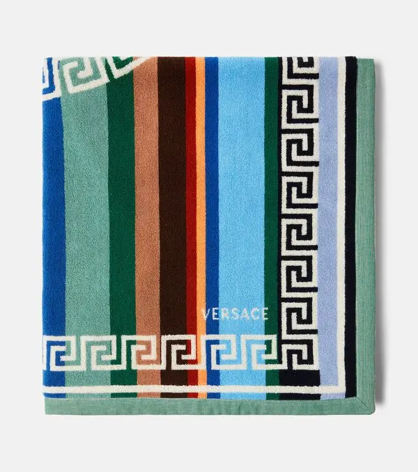Versace Greca Striped Cotton Terry Bath Sheet - Multicoloured