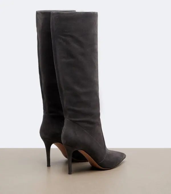 GIANVITO ROSSI Suede Knee-high Pointed Toe Boots - Grey