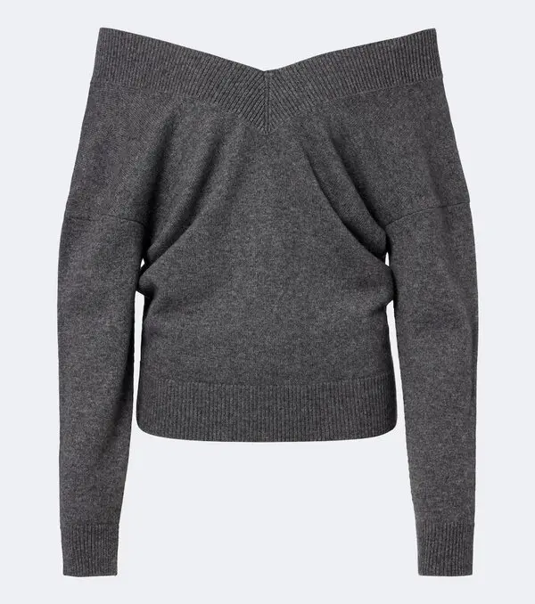 TOM FORD Off-the-shoulder V-neck Cashmere Sweater - Grey