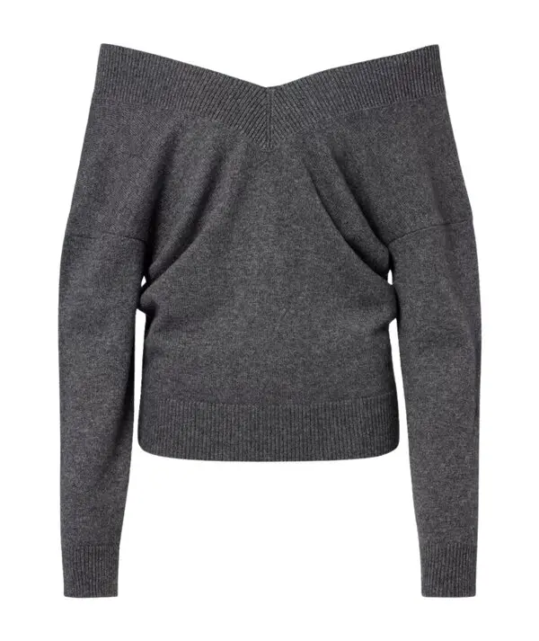 TOM FORD Off-the-shoulder V-neck Cashmere Sweater - Grey