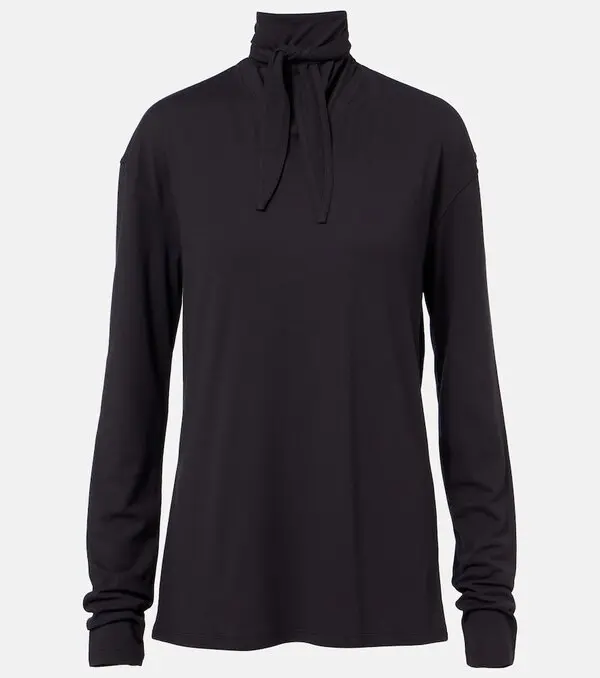 LEMAIRE Cotton Jersey Turtleneck Top With Self-tie Collar - Black