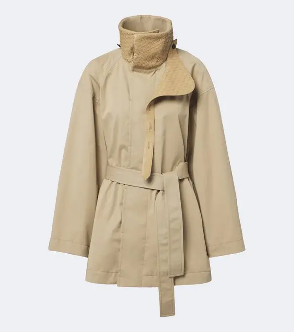 Bottega Veneta Intrecciato Cotton Trench Coat - Brown
