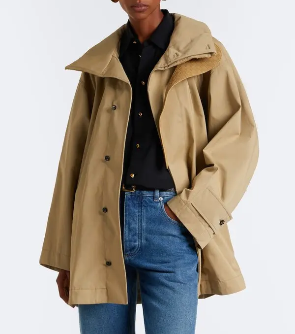 Bottega Veneta Cotton Trench Coat With Leather Trim - Brown