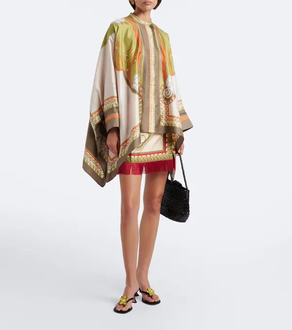 La DoubleJ Printed Fringe-trimmed Silk Miniskirt