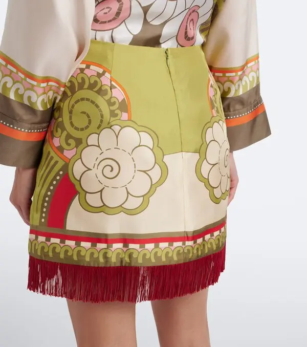 La DoubleJ Printed Fringe-trimmed Silk Miniskirt