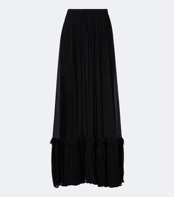 Saint Laurent Ruffled Silk Maxi Skirt - Black