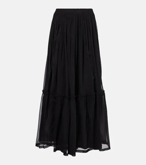 Saint Laurent Ruffled Silk Maxi Skirt - Black