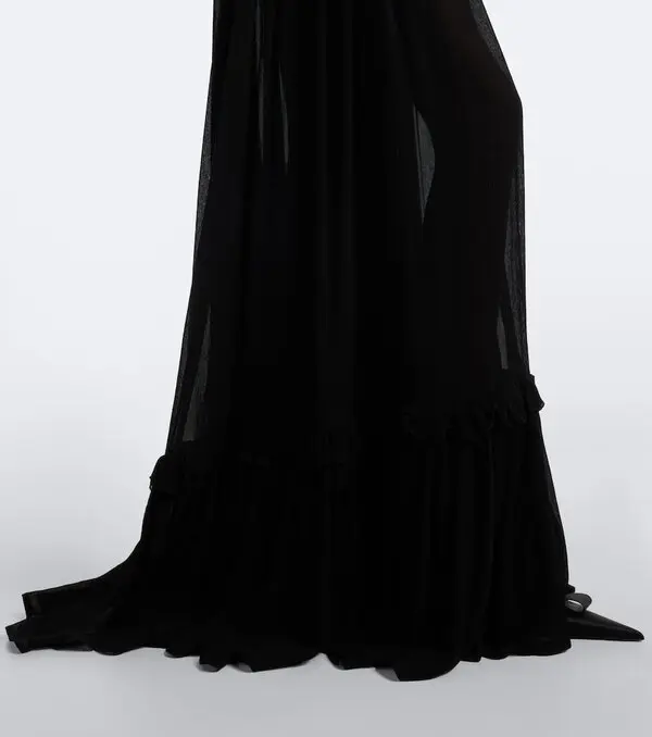 Saint Laurent Ruffled Silk Maxi Skirt - Black